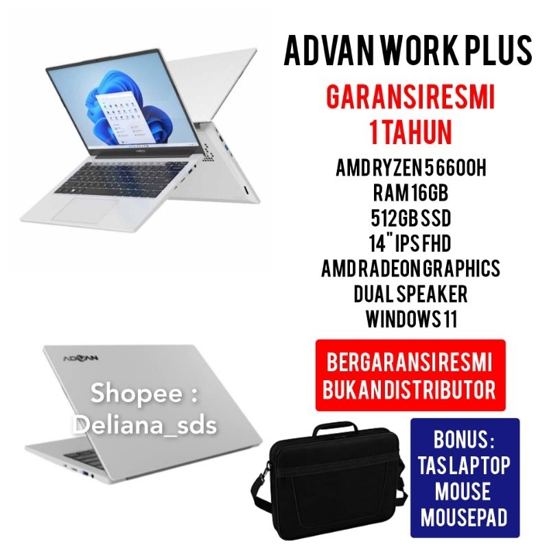 Jual Laptop Advan Work Plus AMD Ryzen 5 6600H 16/512GB SSD 14" IPs FHD ...