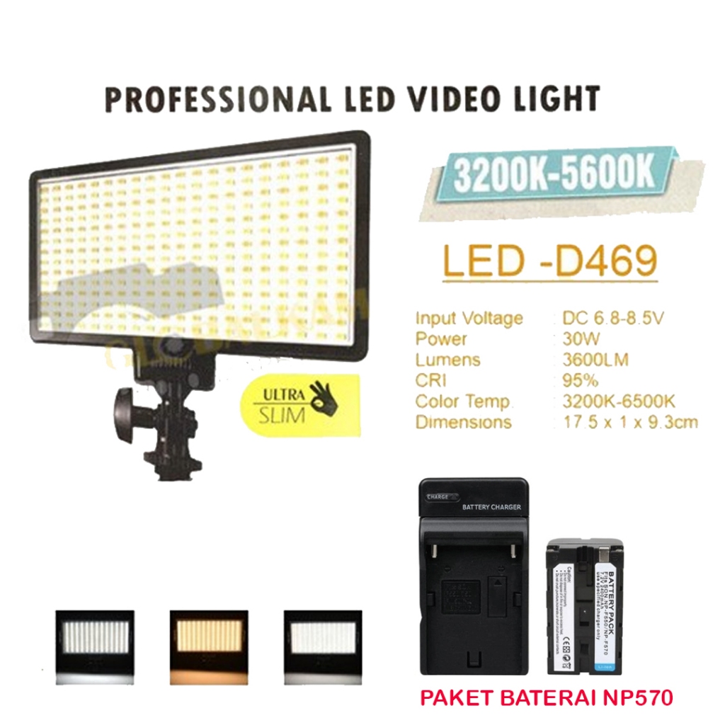 Jual Lampu Kamera Dragon D-469 Ultra-Slim LED Camera Video Light 3200K ...