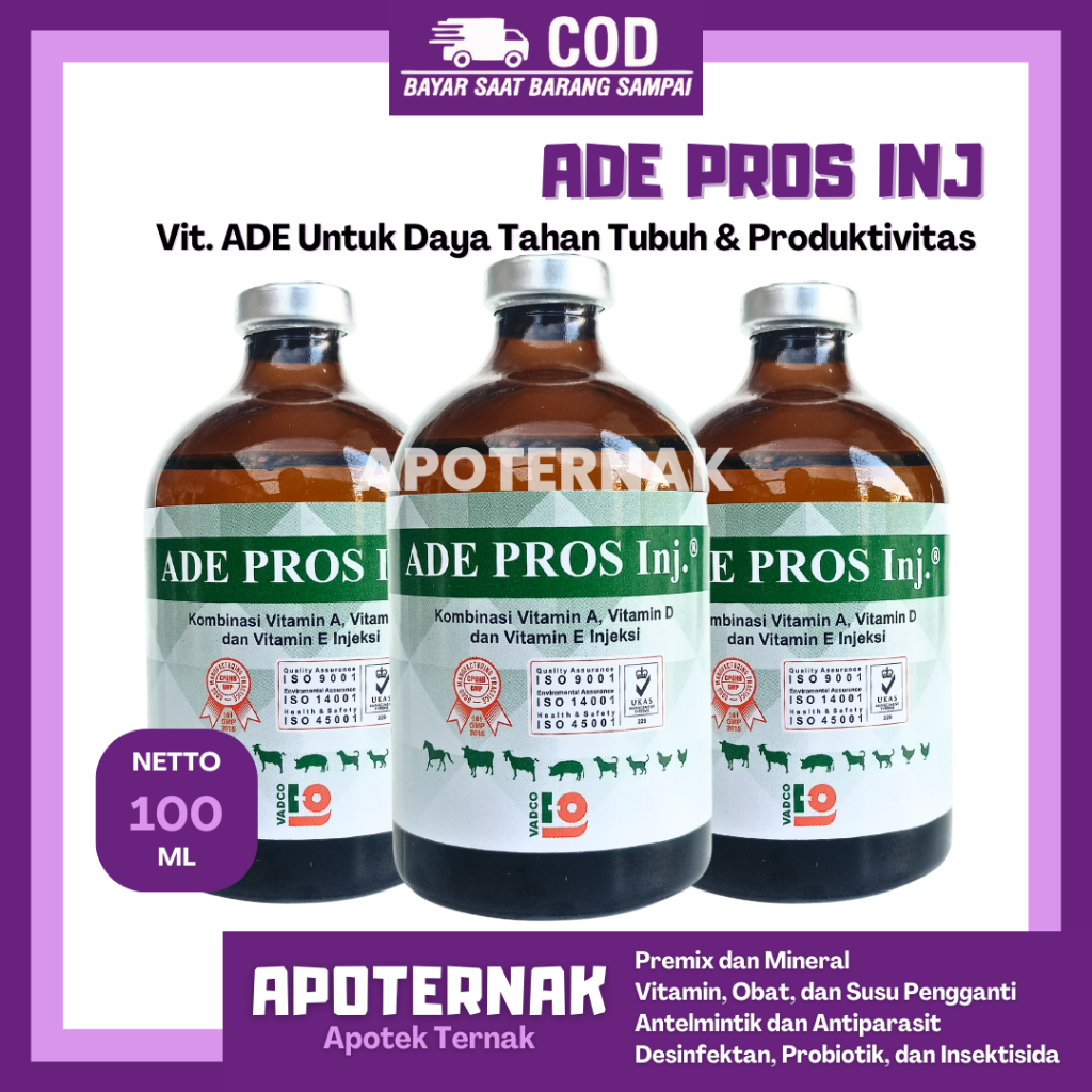 Jual ADE PROS Inj 100ml - Vitamin ADE Peningkat Daya Tahan Tubuh & Produktivitas Hewan Ternak ...