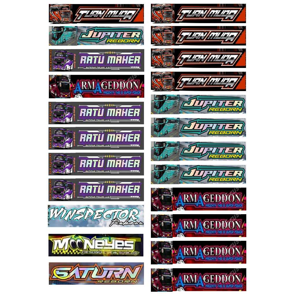 Jual Stiker Nama Bus Basuri Telolet Viral Lembaran Ukuran A4 Lanskap ...