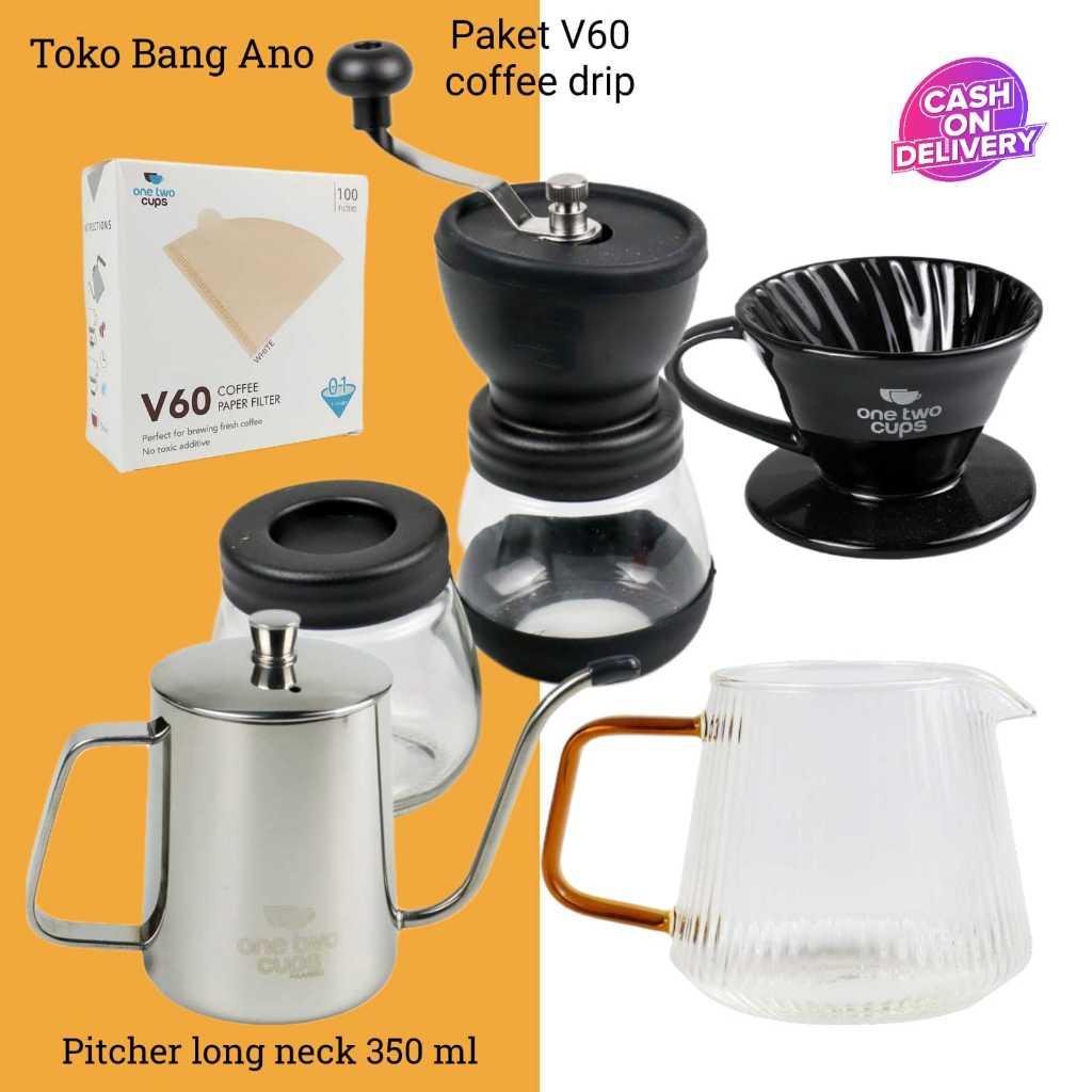Jual Paket v60 coffee alat kopi manual lengkap server kaca brosilikat grinder driper kertas ...