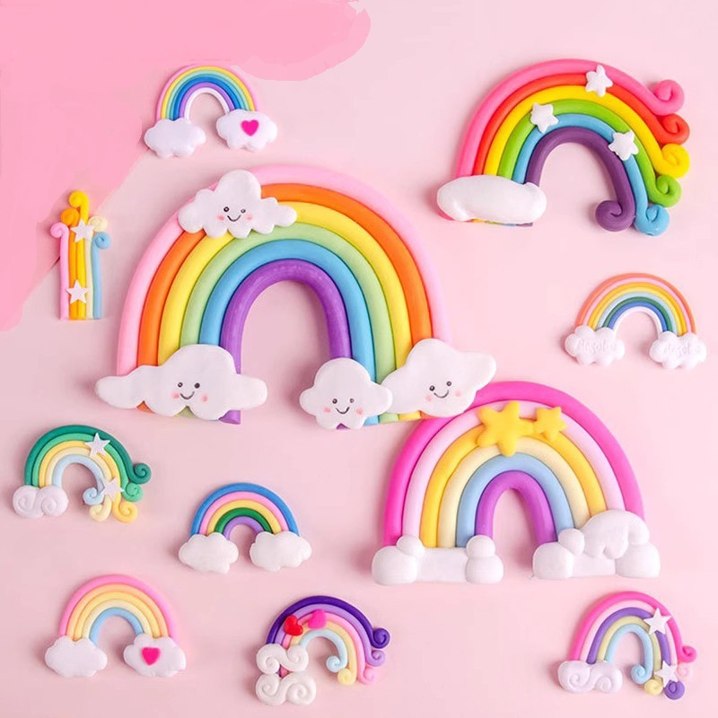 Jual Cake Topper Awan Pelangi Bahan Clay Karet/Dekorasi Rainbow Cloud ...