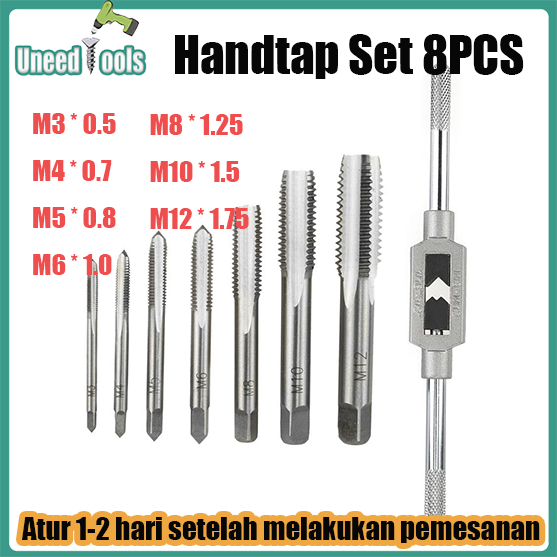 Jual "UneedTools Mata Tap Set 8pcs Lengkap Hand Tap Alat Membuat Drat Dalam M3-M12 - Handtap M3 ...