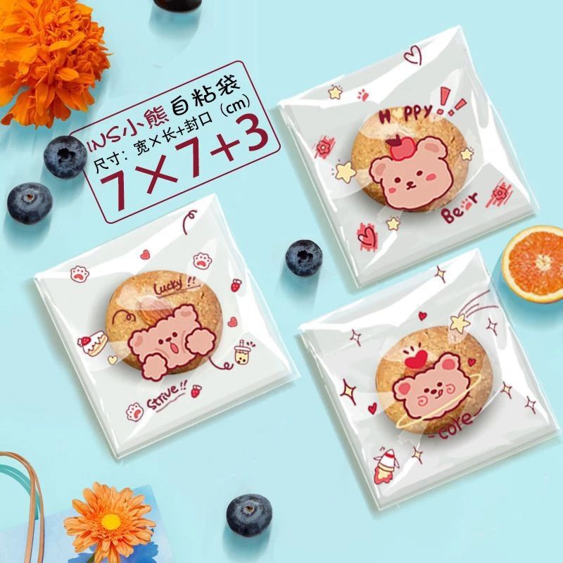 Jual 7x7cm 100pc plastik cookies perekat seal roti plastik roti kertas ...