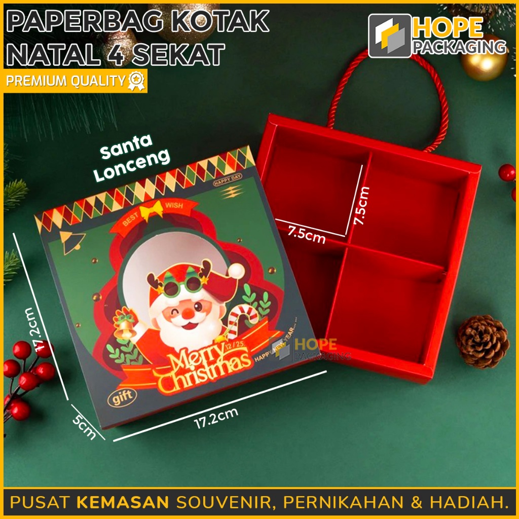 Jual Paper Box Kotak Natal 4 Sekat / kotak Kue Natal / Box Kue Pie ...