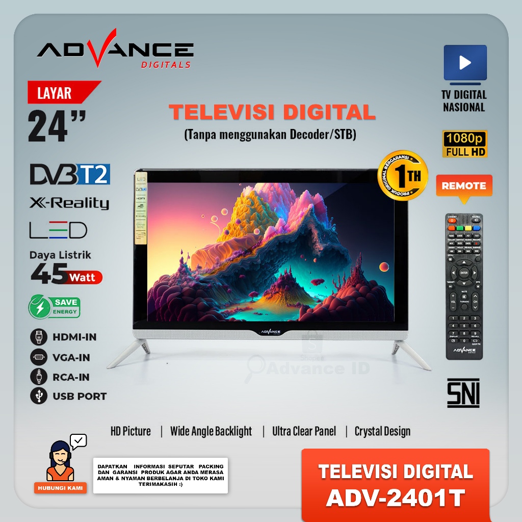 Jual Advance ADV-2401T 24" TV Digital Layar LCD/LED HD Garansi Resmi 12 Bulan | Shopee Indonesia