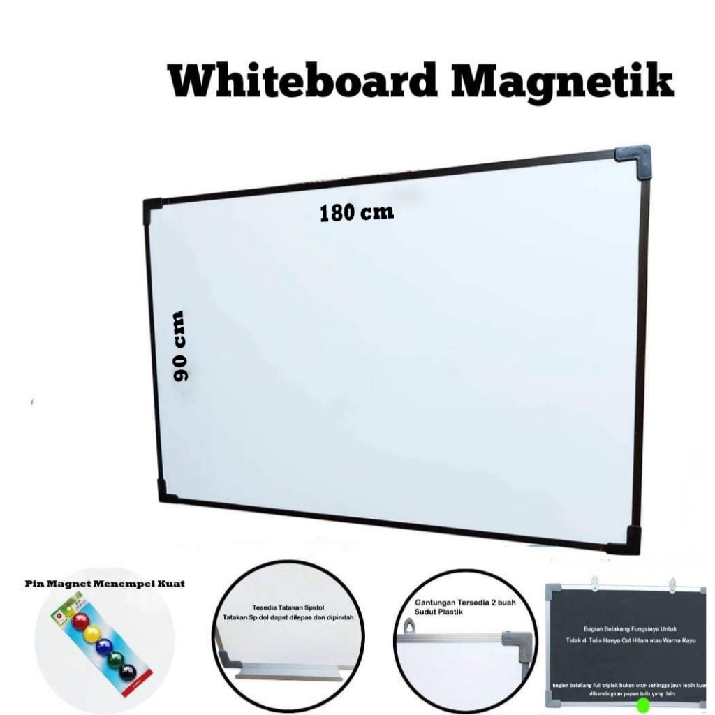 Jual Papan tulis whiteboard magnetic gantung ukuran 90 x180 cm | Shopee ...
