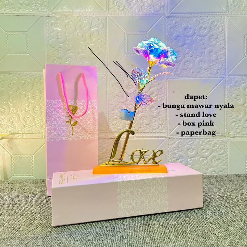 Jual Gift box mawar with holder - vas mini - bunga mawar anti layu ...