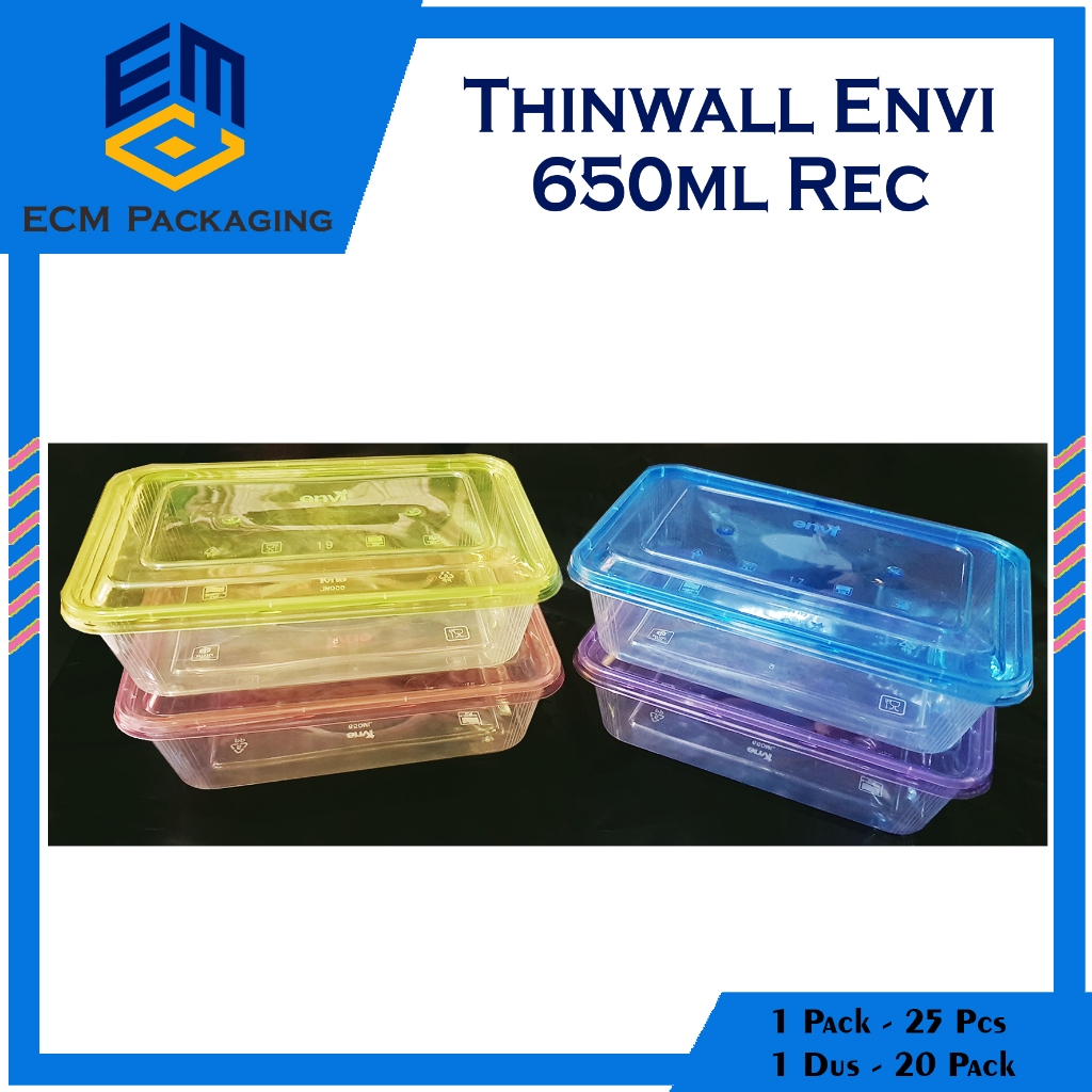 Jual Thinwall Envi 650 Rectangle 25pcs Thinwall Warna Kotak Makan