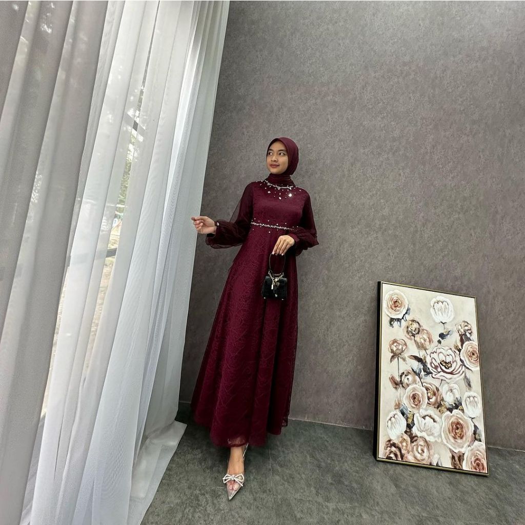 Jual (Akita-Nadine Dress) Dress Lamaran Dress tunangan Dress Kondangan Bahan Cantili Premium ...