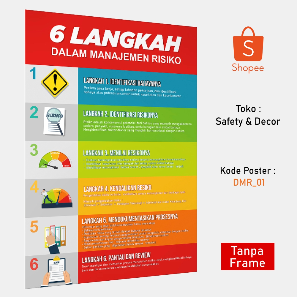 Jual Safety Poster K3: 6 Langkah Dalam Manajemen Risiko | Shopee Indonesia