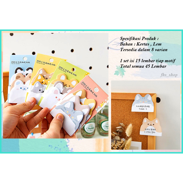 Jual 45 Lembar Sticky Note Animal 3 Warna Sticky Notes Kertas Memo Buku ...