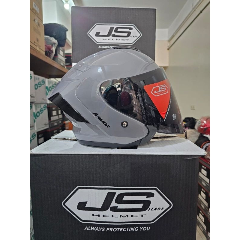 Jual Helm Half Face JS Armor Abu Gorilla Grey Gloss - 1 Ukuran - Gratis ...