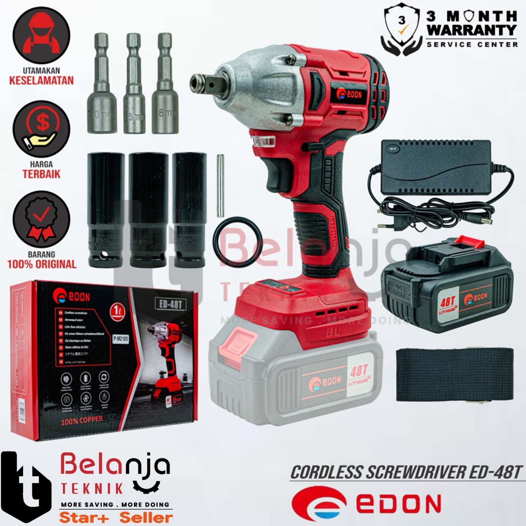 Jual Edon Impact Wrench Brushless Baterai ED-48T Mesin Buka Baut 48V ...