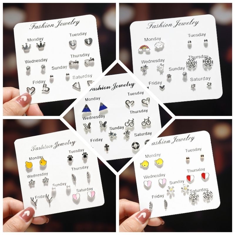 Jual Anting Tindik Wanita Korean Style 7 in 1 Aneka Motif AT-047 Anting ...