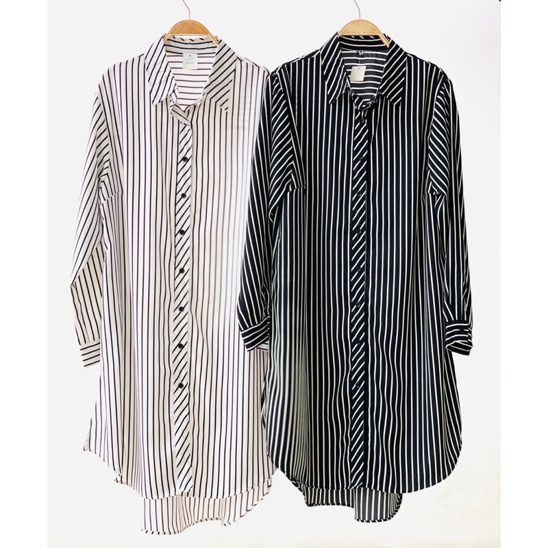Jual kemeja tunik basic salur woolpeach ld114~XXL premium stripes kerja ...