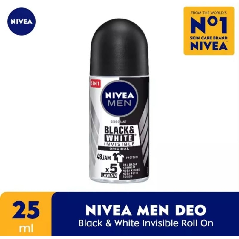 Jual NIVEA Deodorant Roll On Invisible Black & White Fresh MEN 25ml | Shopee Indonesia