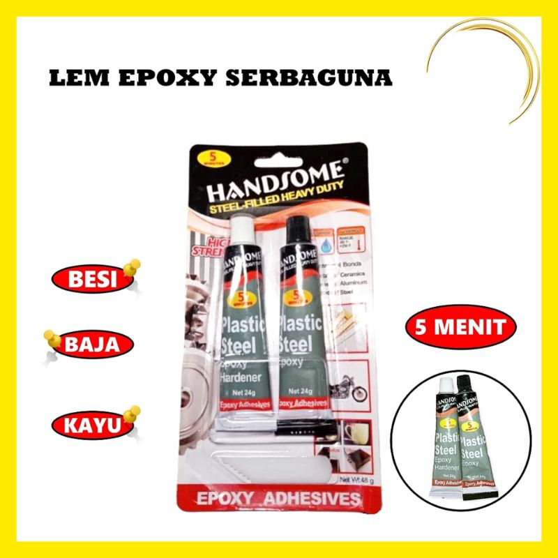 Jual Lem Besi 5 Menit 48grm Lem Campur Handsome Plastic Steel Epoxy ...