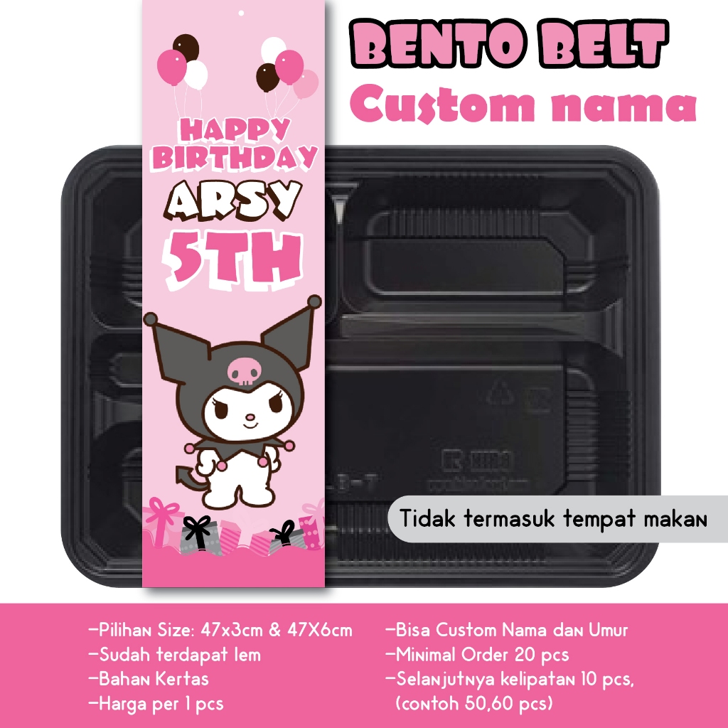 Jual BENTO BELT KUROMI CINAMOROLL MY MELODY PAPER BELT CUSTOM NAMA ...