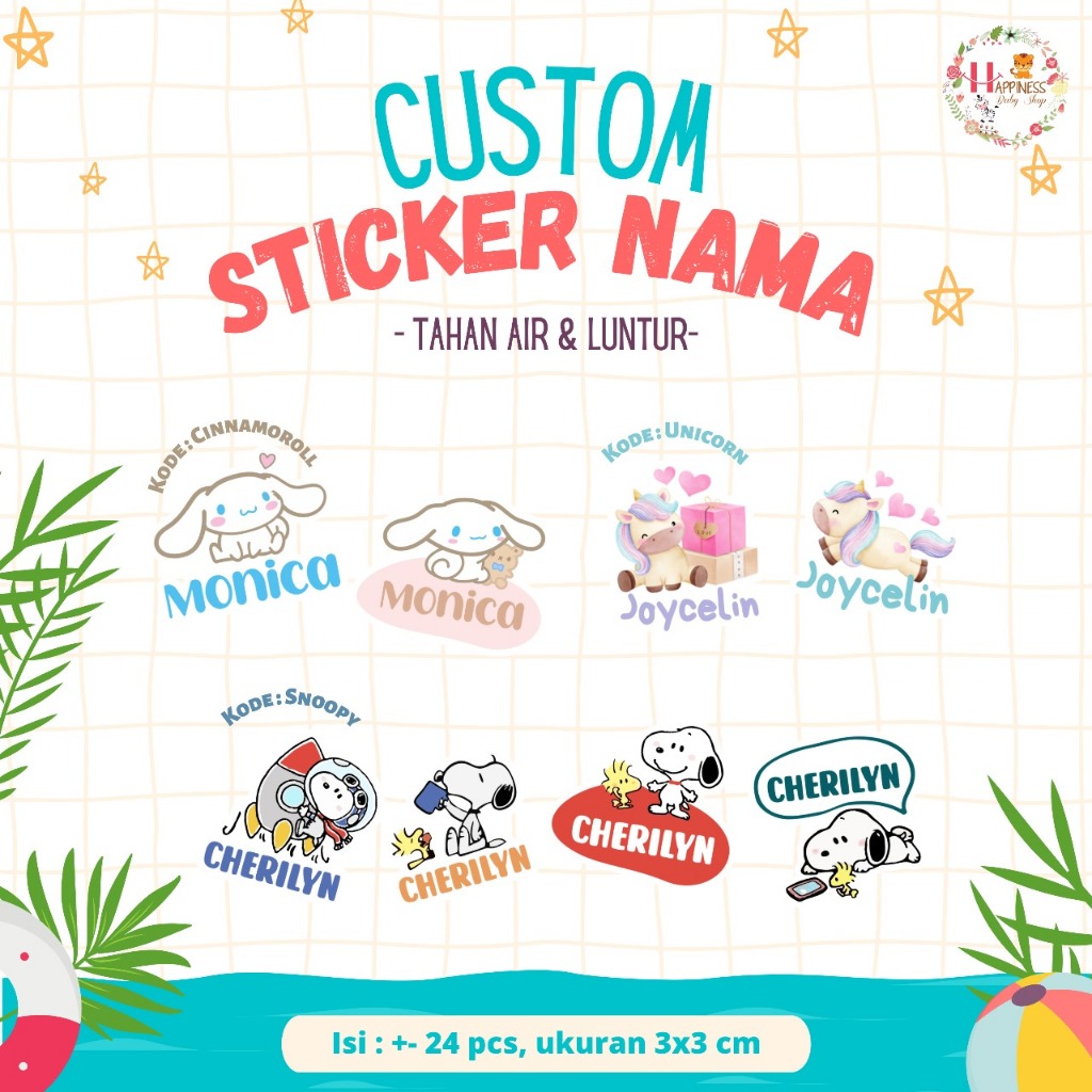 Jual (ISI 24) Sticker Label Nama Anak / Sticker Custom Nama Karakter ...