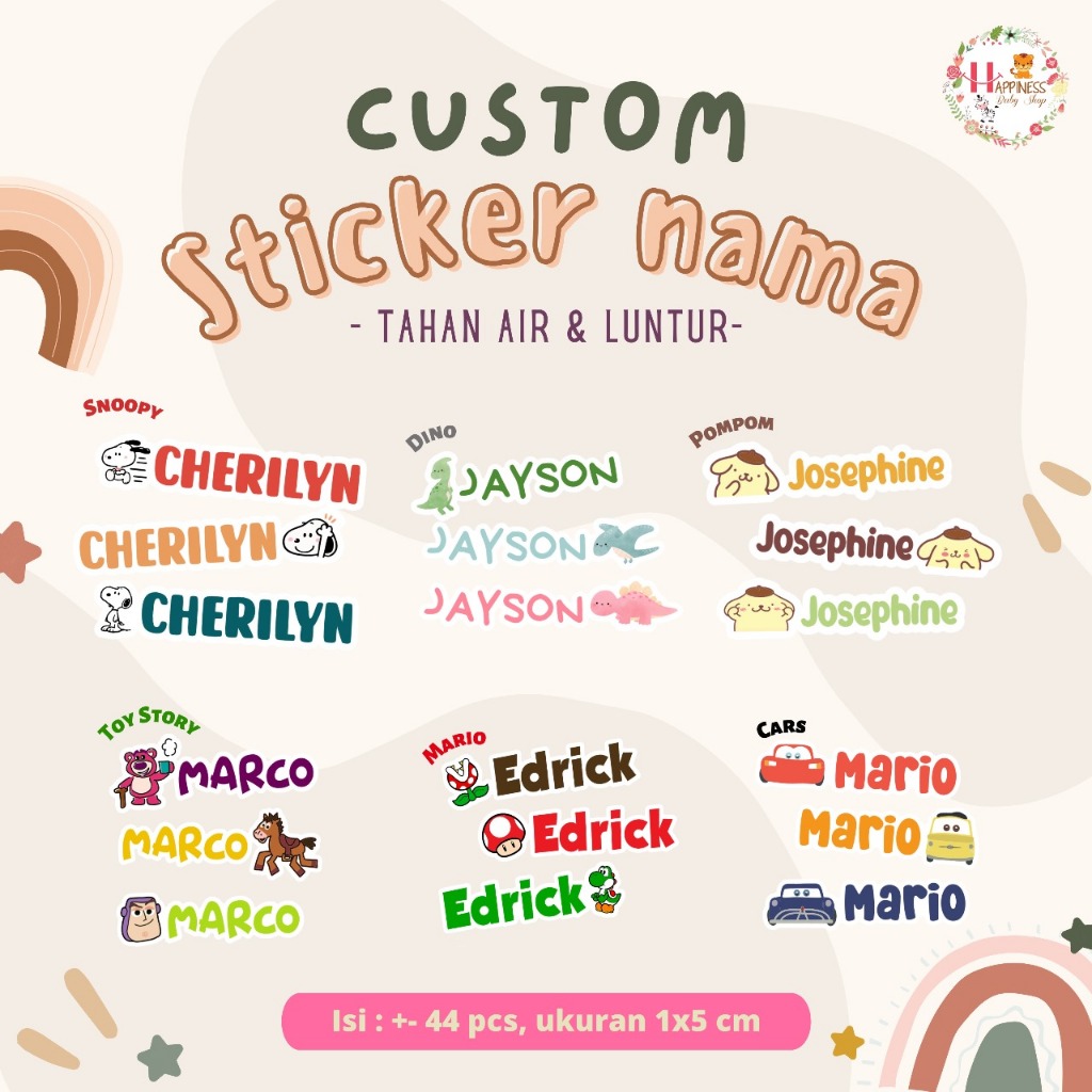Jual (ISI 44) Sticker Label Nama Anak / Sticker Custom Nama Karakter ...