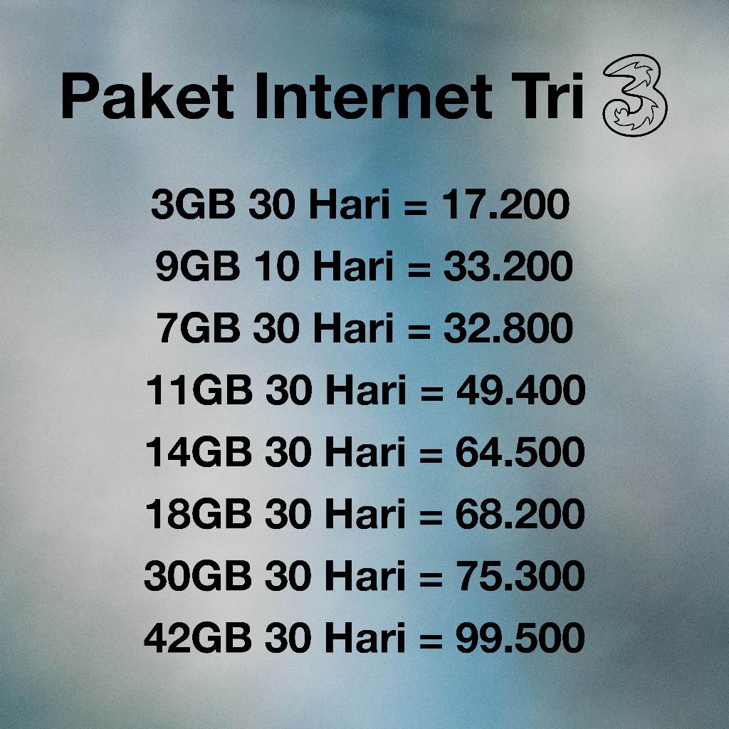 Jual Paket Internet Tri 3 Three 3GB 7GB 30GB 6GB 9GB 11GB 12GB 14GB 18GB 32GB 40GB 42GB Kuota ...