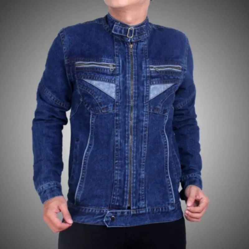 Jual Jaket Jeans Pria Resleting Over Size Jacket Denim Ziper Cowok ...