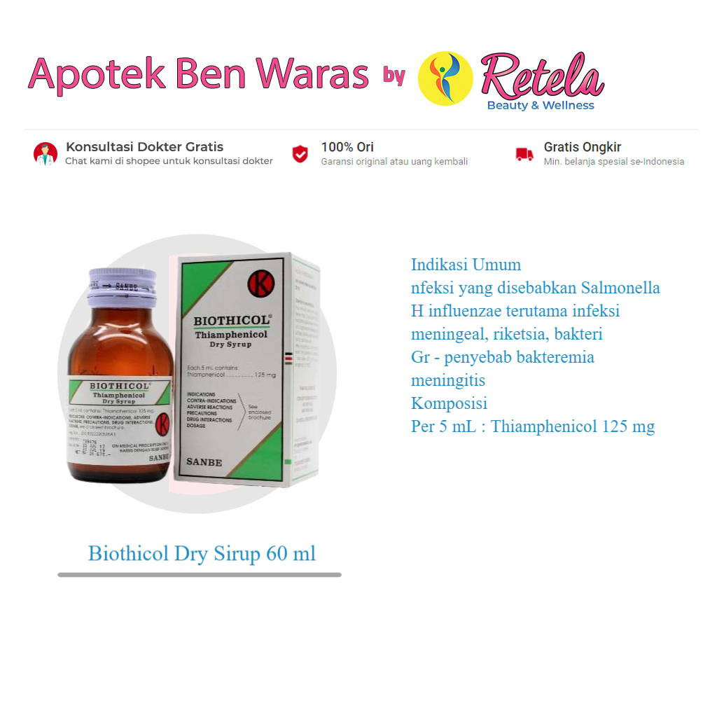 Jual Biothicol Dry Sirup 60 ml / Thiamphenicol / Salmonella / Flu ...