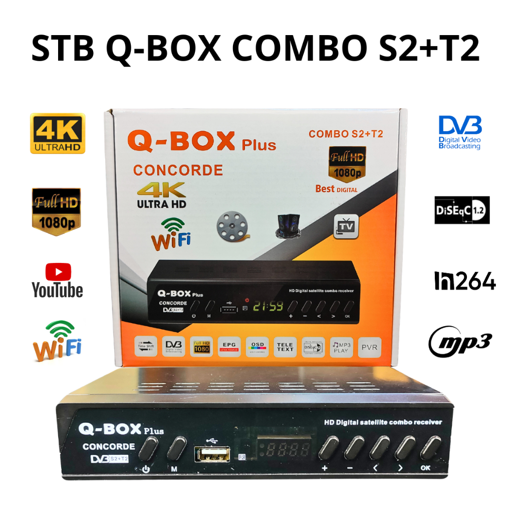 Jual Q-BOX PLUS SET TOP BOX DIGITAL COMBO DVB S2 + T2 WIFI STB Antena ...