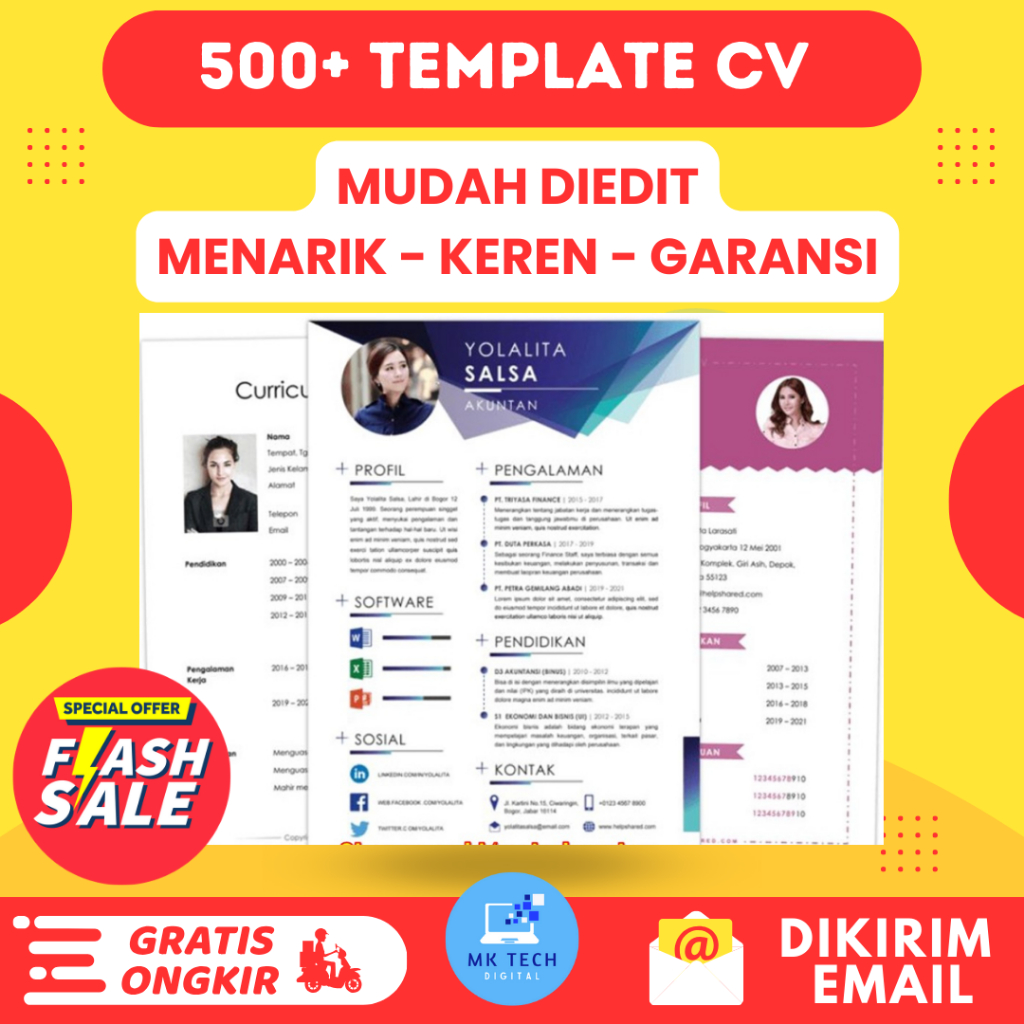 Jual 500+ Template CV Resume Curiculum Vitae Lamaran Kerja Keren Word ...