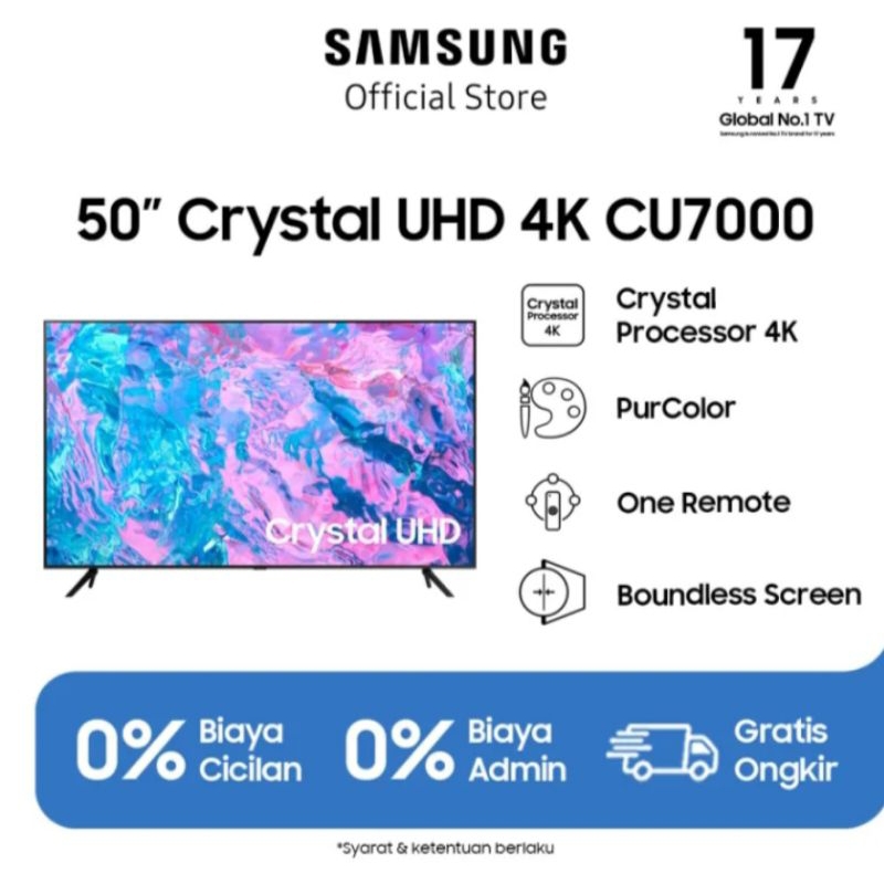 Jual Samsung Smart TV 50" Crystal UHD 4K CU7000 - UA50CU7000KXXD | Shopee Indonesia
