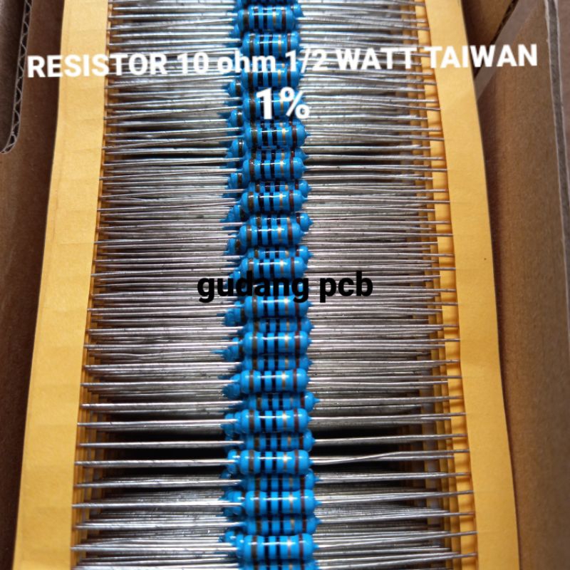 Jual 50pcs Resistor 10 ohm 1/2 watt metal film taiwan 1% Resistor 10 R 1/2 watt 1% | Shopee ...