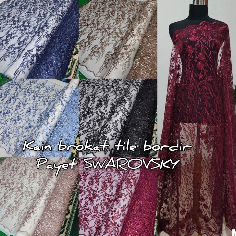 Jual KAIN BROKAT TILE PAYET SEQUIN BROKAT TILE BORDIR | Shopee Indonesia