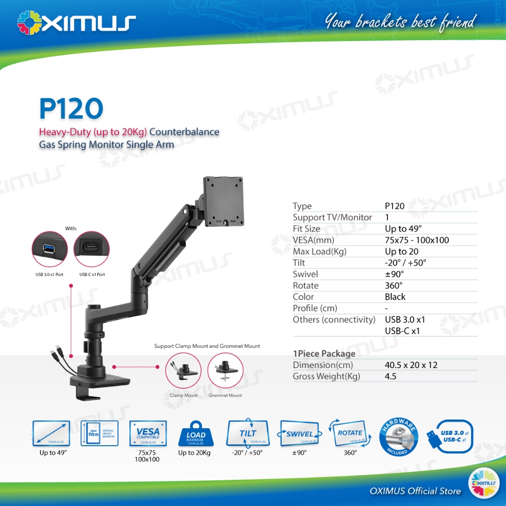 Jual Heavy-Duty Counterbalance Gas spring Monitor Single Arm OXIMUS ...