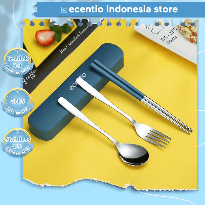Jual ecentio Stainless Steel Set Peralatan Makan Travel Makan Dengan ...