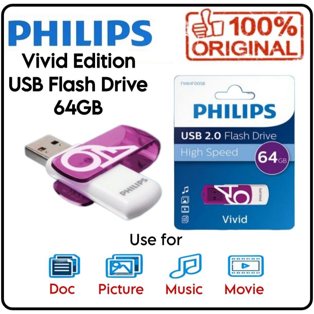 Jual PHILIPS flashdisk 64gb vivid edition | Shopee Indonesia