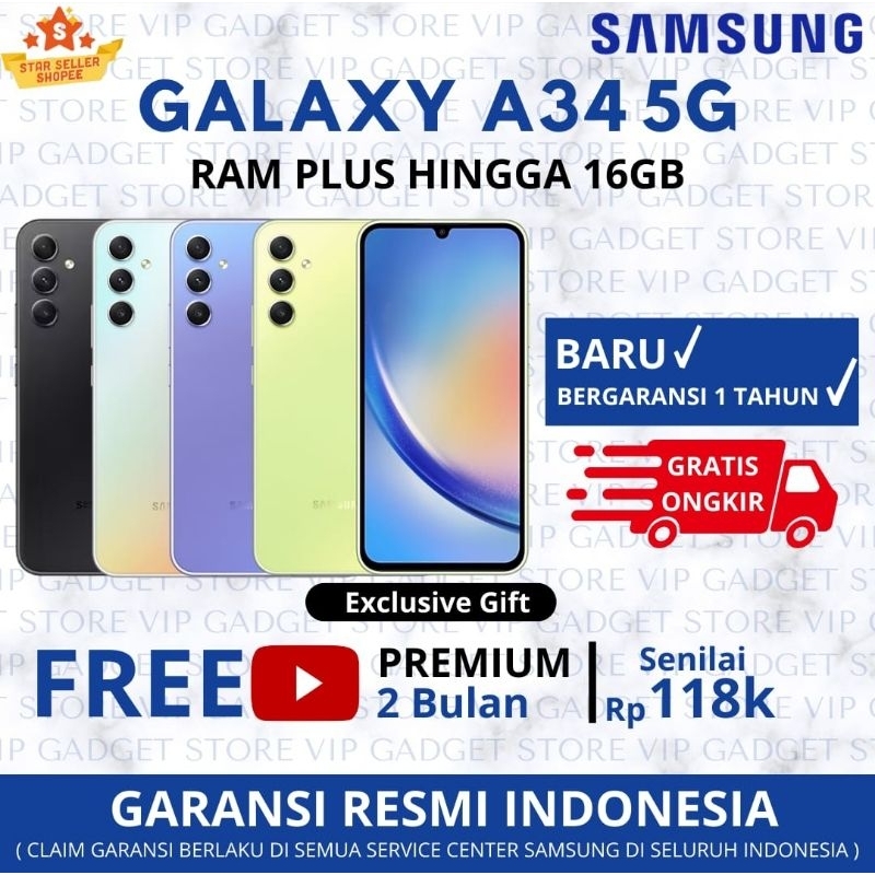 Jual SAMSUNG GALAXY A34 5G 8+8/128GB & 8+8/256GB | IP67 WATER ...