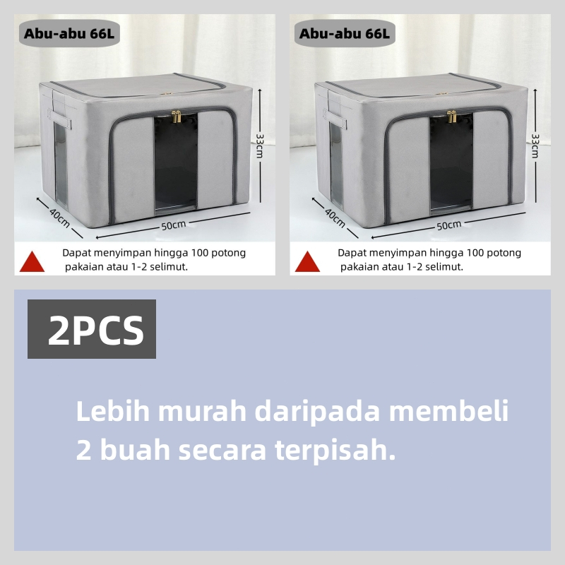 Jual 66/100L storage box Lipat kotak penyimpanan frame baja Double Zipper Large Box pakaian ...