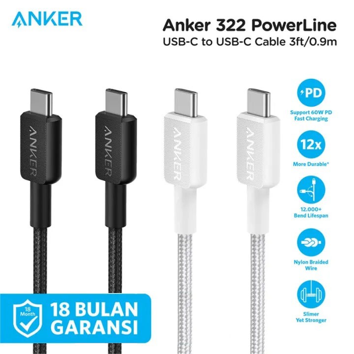 Jual Anker Powerline USB C - USB C Kabel Charger Braided iPhone 15 Plus Pro Max Fast Charging ...