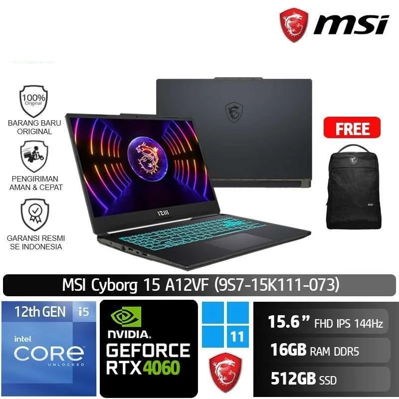 Jual MSI Cyborg 15 A12VF 073 Core i5-12450H 16GB SSD 512GB RTX4060 8G Win11 | Shopee Indonesia