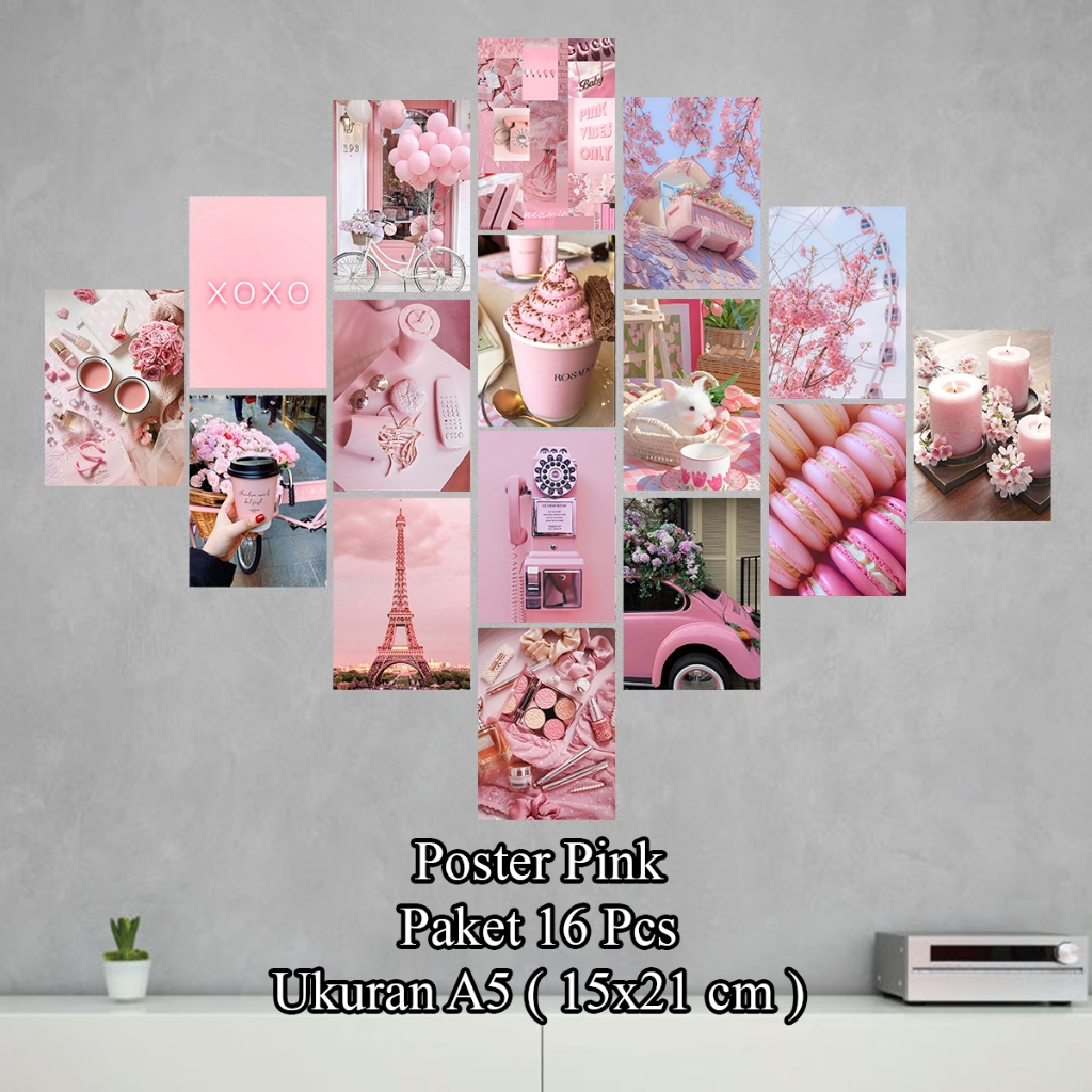 Jual [COD] Poster Dinding PINK Ukuran A5 A6 1 Paket isi 16 Pcs Dekorasi ...