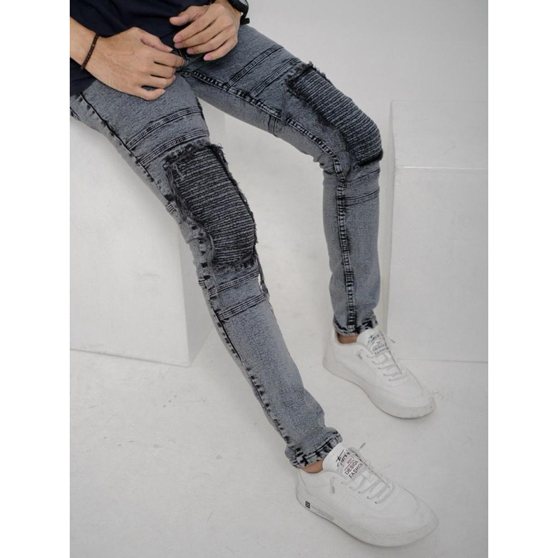Jual Celana Bikers Riders Polos Panjang Snow Black Jeans Biker Sobek ...