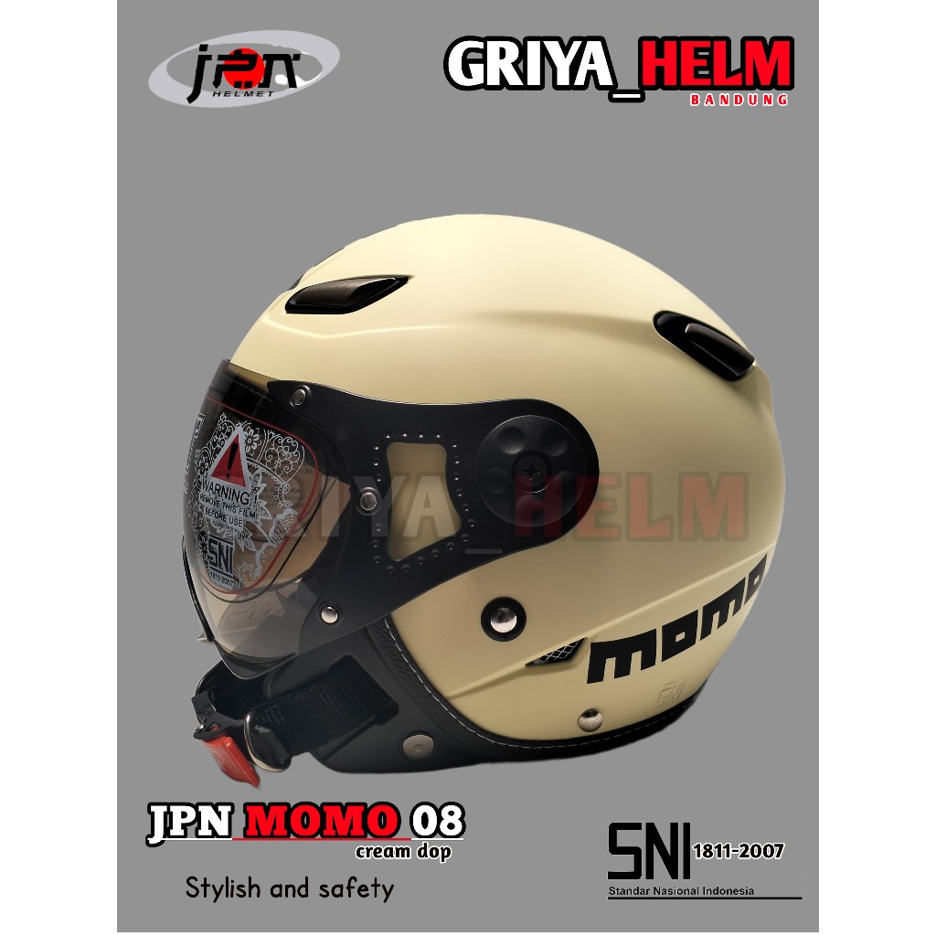 Jual Helm jpn momo kaca pilot cream dop SNI | Shopee Indonesia