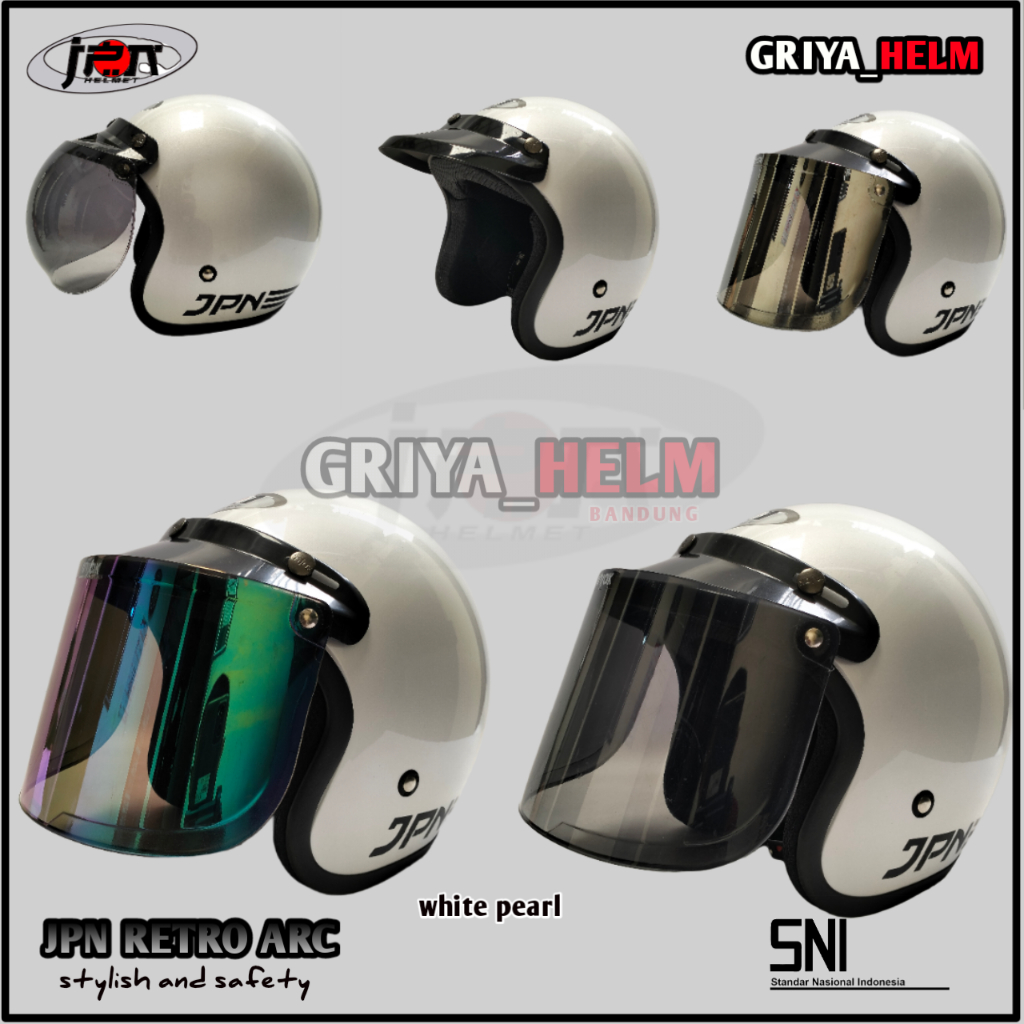 Jual Helm jpn retro putih mutiara SNI | Shopee Indonesia