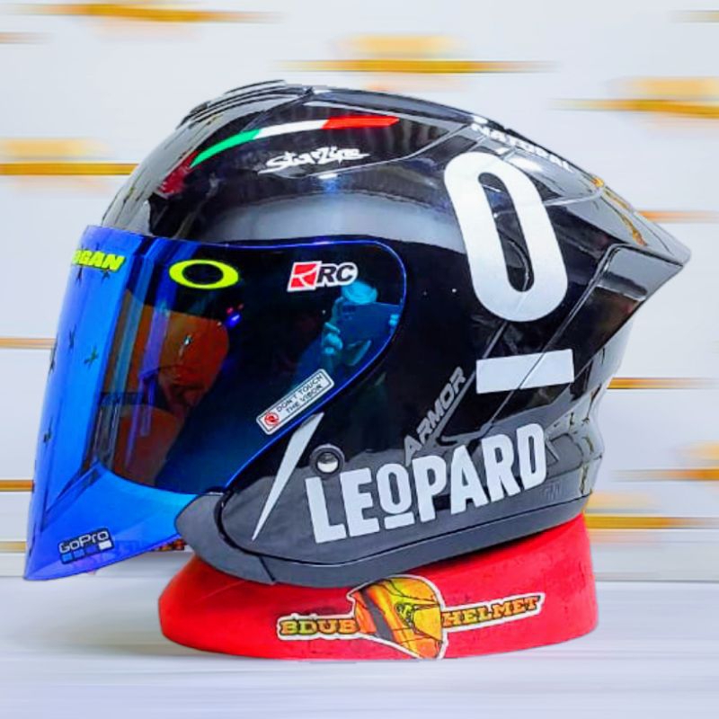 Jual Helm JS ARMOR motif Leopard Black dof paket ganteng spoiler 3D ...