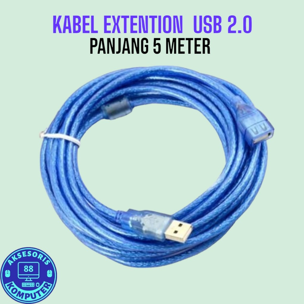 Jual KABEL EXTENSION USB 2.0 PANJANG 5 METER 5M MALE TO FEMALE BIRU ...