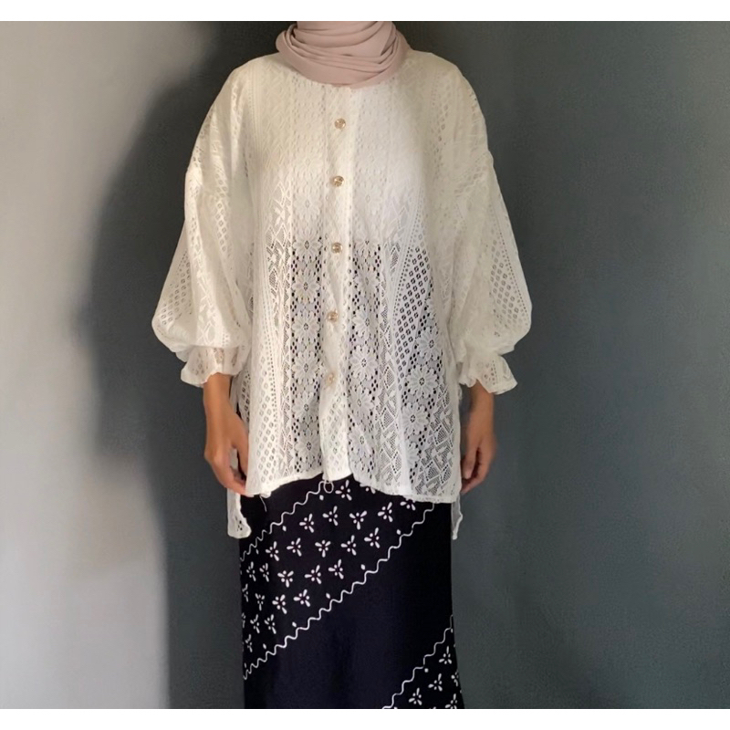 Jual CAYRA OUTER / outer brukat outer lengan balon brukat (PUTIH ...