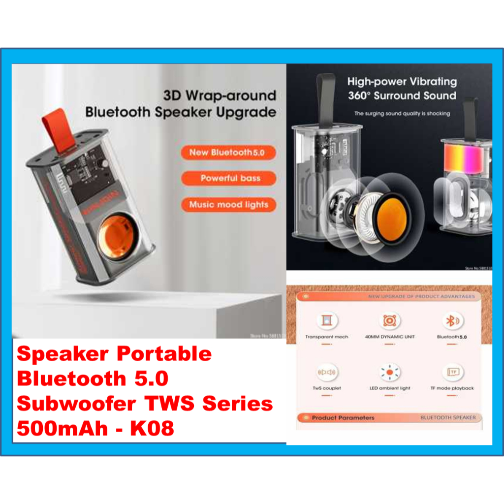 Jual SPEAKER BLUETOOTH K08 MINI TRANSPARAN WIRELESS SPIKER BLUETOOTH 5. ...