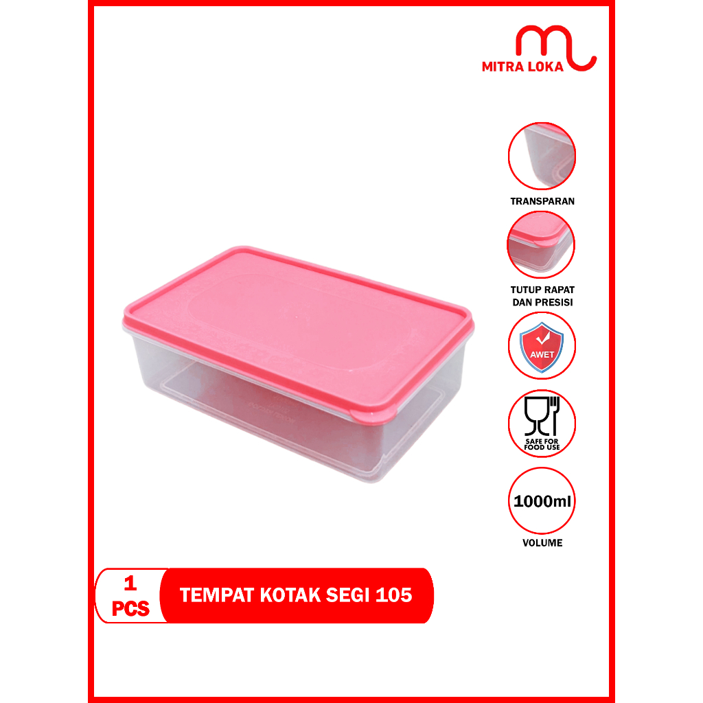 Jual Mitra Loka Tempat Kotak Plastik Serbaguna 1000mL TKS 105 Golden ...