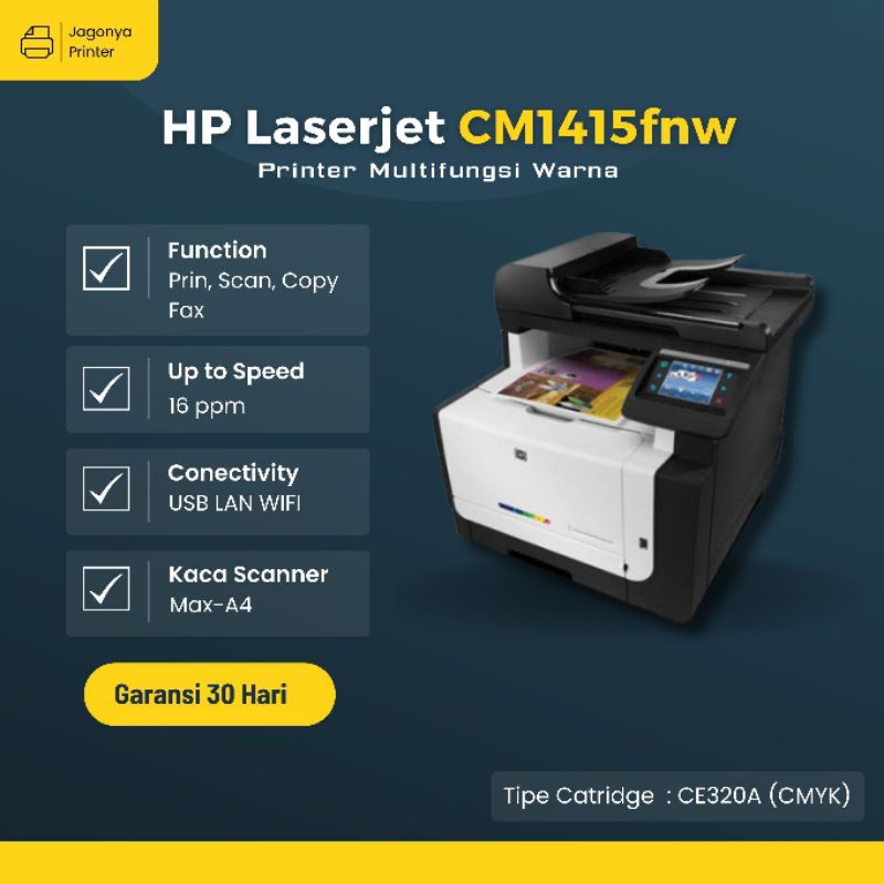 Jual Printer HP Color Laserjet Pro CM1415fnw Multifungsi laser warna A4 ...